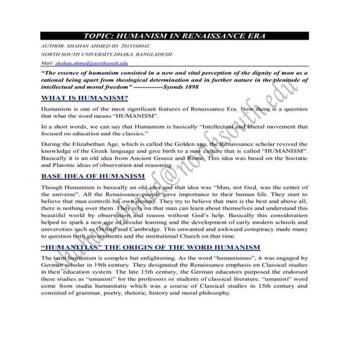 Humanism in renaissance era | PDF