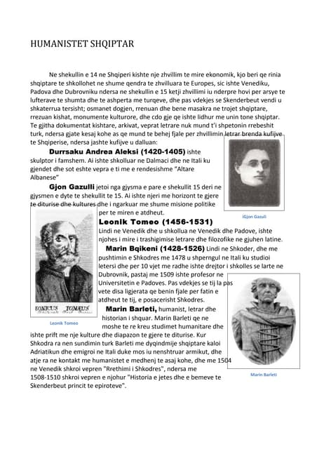 Humanistët më të shquar shqiptarë dhe veprat e tyre | DOCX