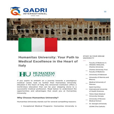 Humanitas University Italy: Advancing Medical Education | PDF