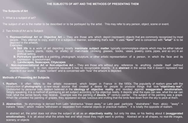 Methods of presenting the art subject | PPTX