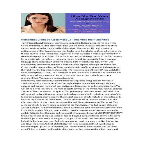Humanities Credit by Assessment 03 Analyzing the Humanities.docx ...