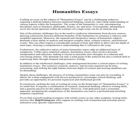 Humanities Essays. Central Georgia Technical College | PDF | Homework ...