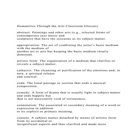 Humanities Through the Arts Classroom Glossary abstract.docx ...