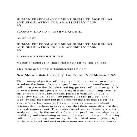 HUMAN PERFORMANCE MEASUREMENT, MODELING AND SIMULATION FOR AN ASSE.docx
