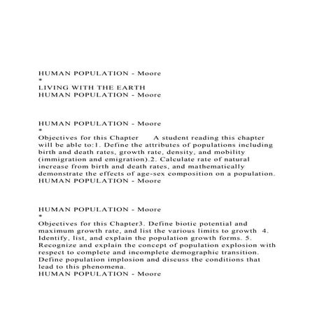 HUMAN POPULATION - MooreLIVING WITH THE EARTHHUMAN .docx | Biological ...