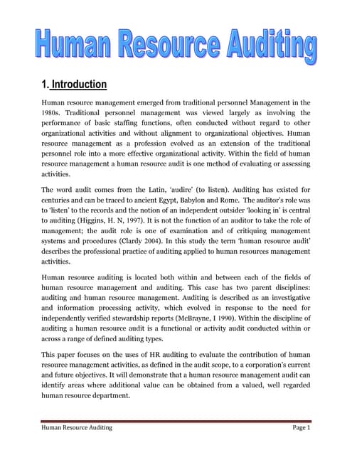 HR Internal Control Audit Checklist | DOC