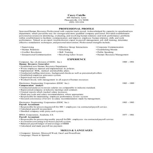 Human resource generalist CV template | DOCX | Human Resources | Business