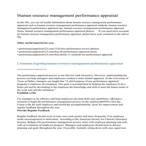 Human resource management performance appraisal | PDF