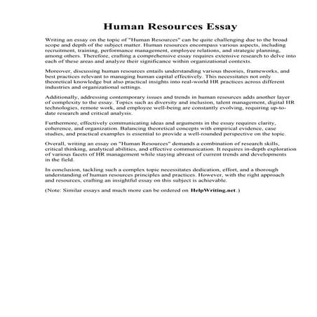 Human Resources Essay | PDF