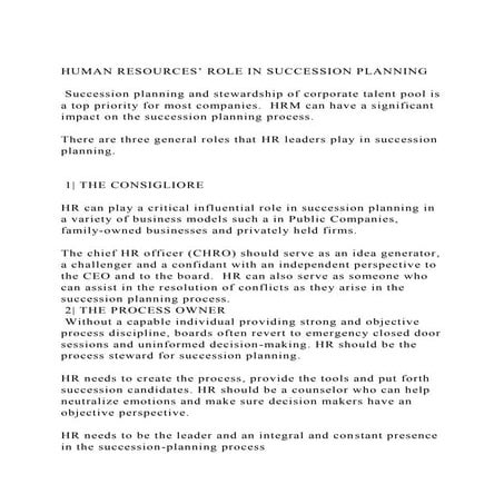 HUMAN RESOURCES’ ROLE IN SUCCESSION PLANNING Succession planni.docx