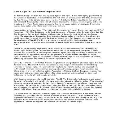 Human right :Essay on human rights in india | DOCX
