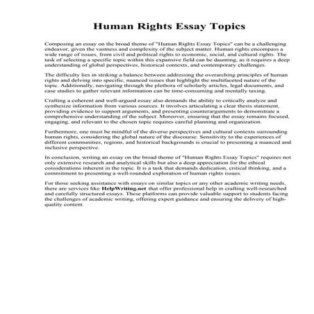 Human Rights Essay Topics. Joyce University of Nursing and Health ...