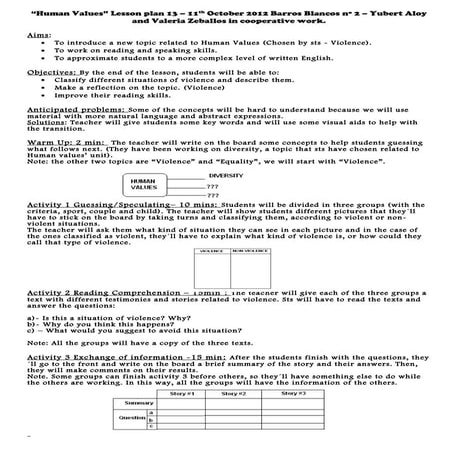 Human values lesson plan | DOC