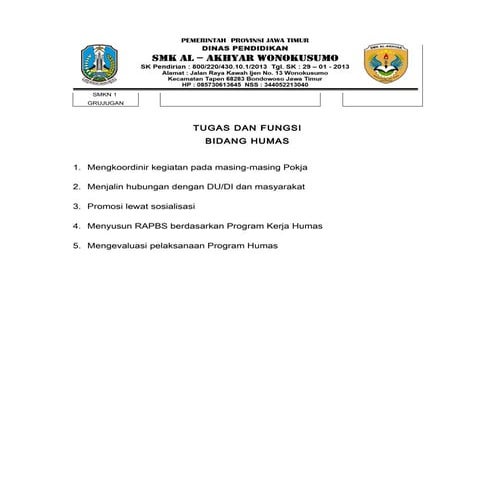 Program kerja Humas SMK | DOC