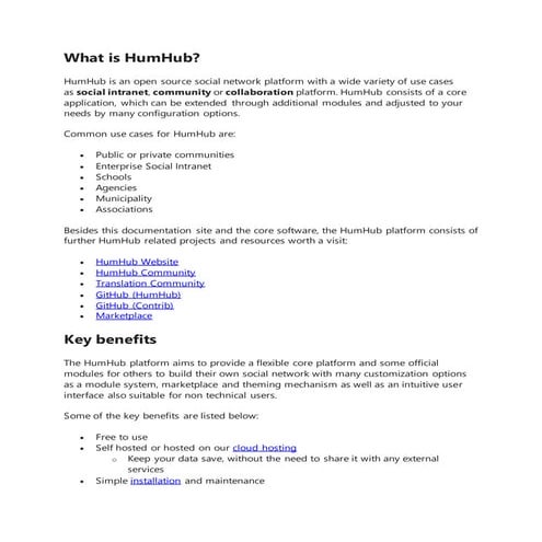 Humhub Social Network Platform Docx Operating Systems Computer Software And Applications
