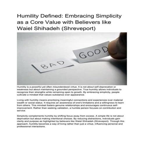 Humility Defined: Embracing Simplicity as a Core Value with Believers ...