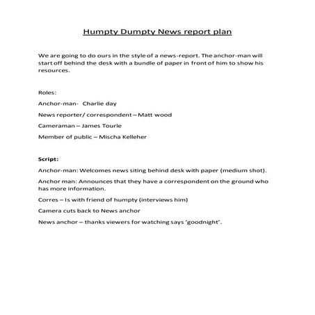 Humpty dumpty news report plan | DOCX