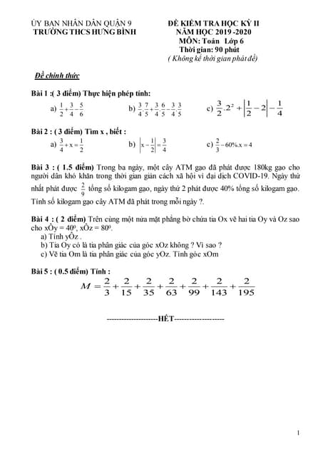 Đề Thi HK2 Toán 6 - THCS Trí Đức | PDF