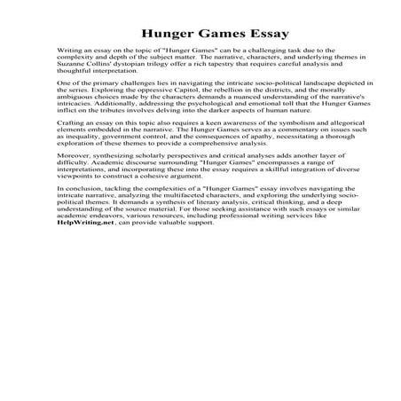 Hunger Games Essay. The Hunger Games Essay Example Topics and Well ...