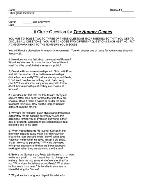 Hunger games study questions students | DOCX | Fiction | Books and ...