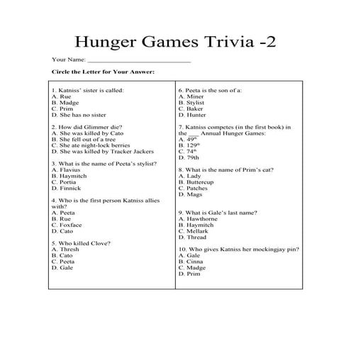 Hunger games trivia 2 | PDF