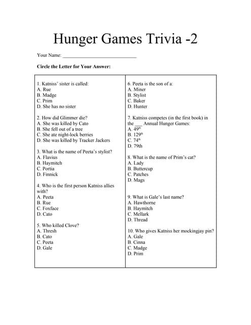 Hunger games trivia 3 | PDF
