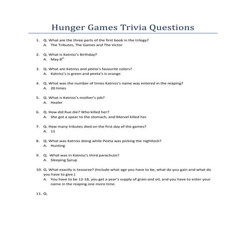 Hunger games trivia questions | PDF