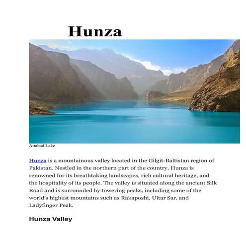 Hunza. Hunza Valley Gilgit Baltistan Pakistan | DOCX
