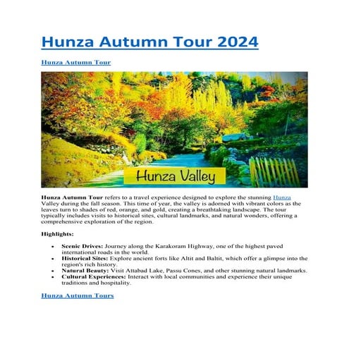 Hunza Autumn Tour 2024.Hunza Autumn Tours | PDF