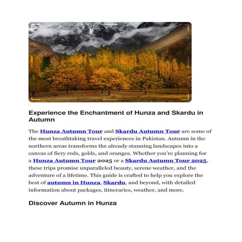 Hunza Autumn Tours. Pakistan Autumn Tours. Skardu Autumn Tour | DOCX