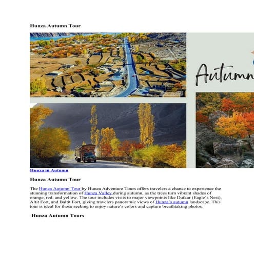Hunza Autumn Tour. Skardu Autumn Tour, Pakistan Autumn Tour | PDF