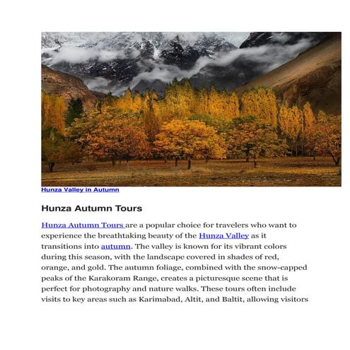 Hunza Autumn Tour. Skardu Autumn Tour, Pakistan Autumn Tour | PDF