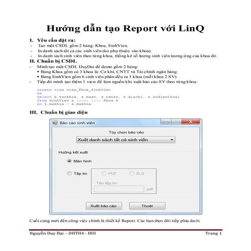 Hướng dẫn tạo Report với LINQ | PDF