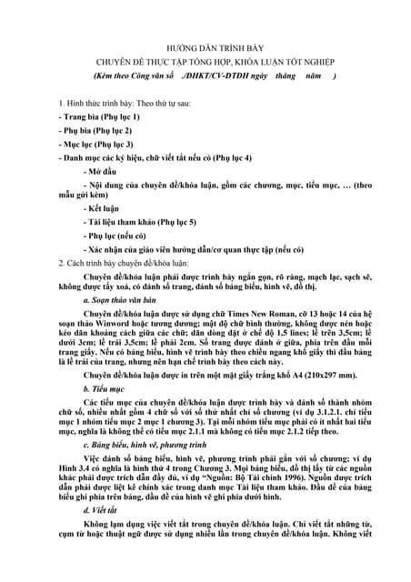 Hướng dẫn trình bày chuyên đề tốt nghiệp | PDF