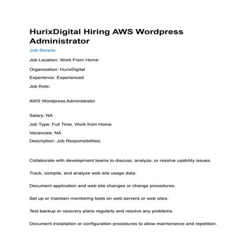 Hurixdigital Hiring Aws Wordpress Administratorpdf