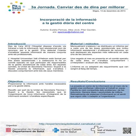 HUVH incorporació de la informació a la gestió diària del centre | PDF