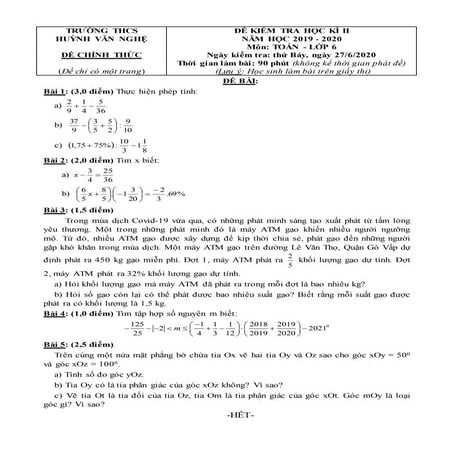 Đề Thi HK2 Toán 6 - THCS Huỳnh Văn Nghệ | PDF