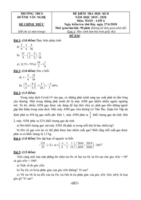 Đề Thi HK2 Toán 6 - THCS Thông Tây Hội | PDF