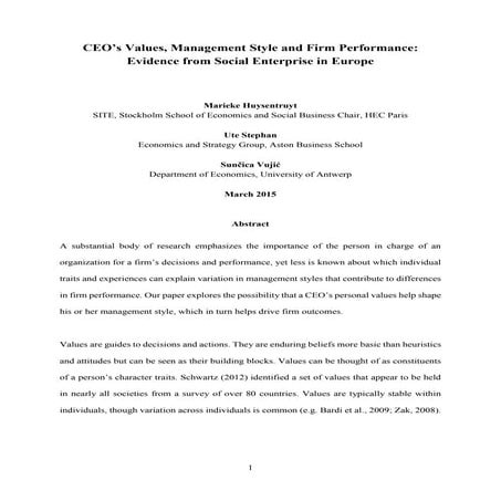 CEO’s Values, Management Style and Firm Performance: Evidence from ...