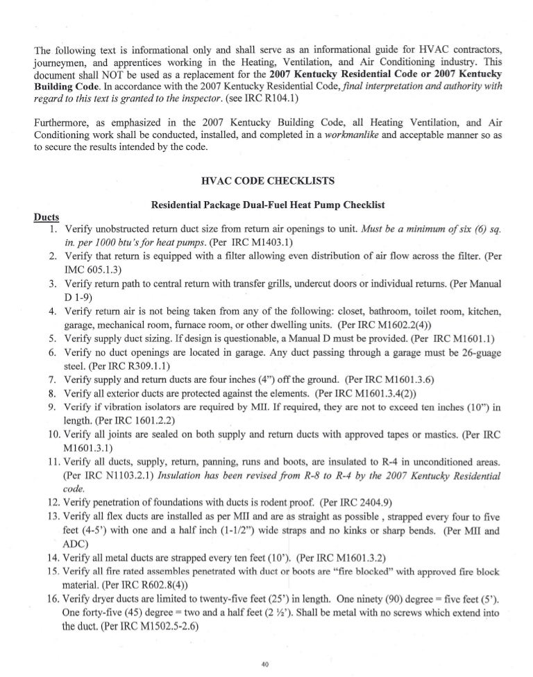 Hvac installation-checklists