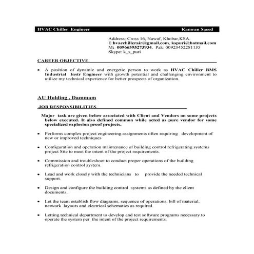 HVAC Chiller BMS Engineer | PDF