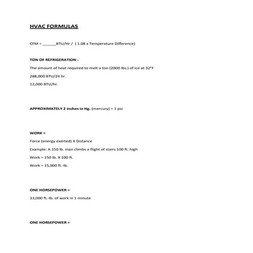Hvac formulas | PDF