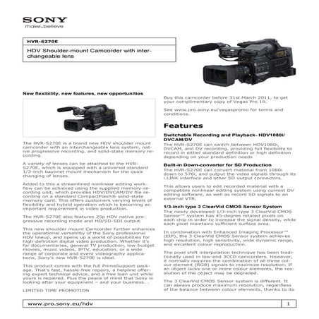 Sony HVR-S270E | PDF | Cameras and Camcorders | Consumer Electronics