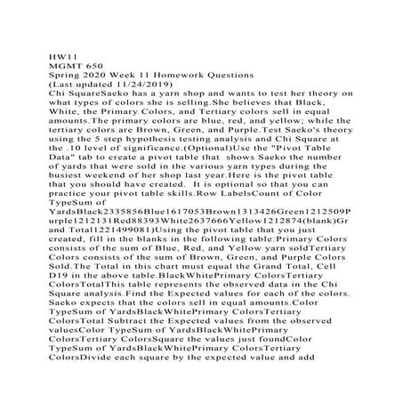 HW11MGMT 650 Spring 2020 Week 11 Homework Questions(Last upd.docx | Technology & Computing