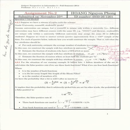 Perspective in Informatics 3 - Assignment 2 - marked answers | PDF