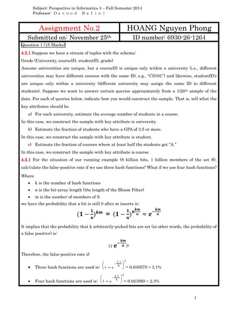 Perspective in Informatics 3 - Assignment 2 - marked answers | PDF