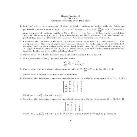 Hw3 2016 | Applied Stochastic process MTH 412 IIT Kanpur | PDF