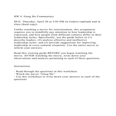 HW 4 Gung Ho Commentary DUE Thursday, April 20 at 505 PM on.docx