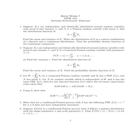 Hw7 2016 | Applied Stochastic process MTH 412 IIT Kanpur | PDF