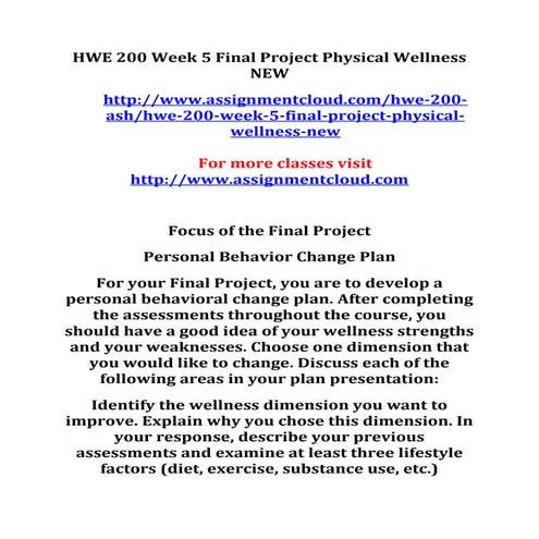 Hwe 200 week 5 final project physical wellness new | DOC